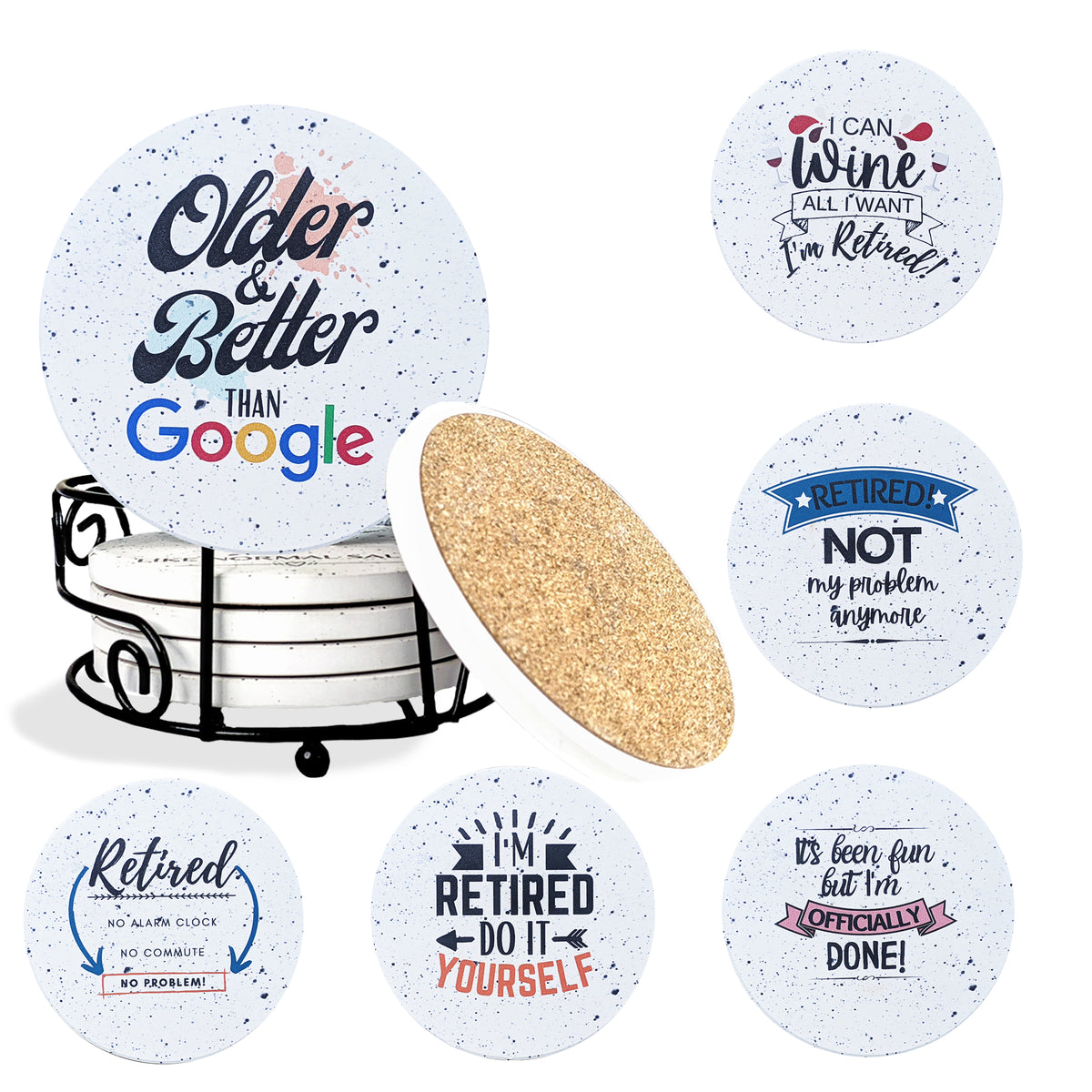 Retirement Gifts for Women & Men - Absorbent Ceramic Coasters - Metal ...