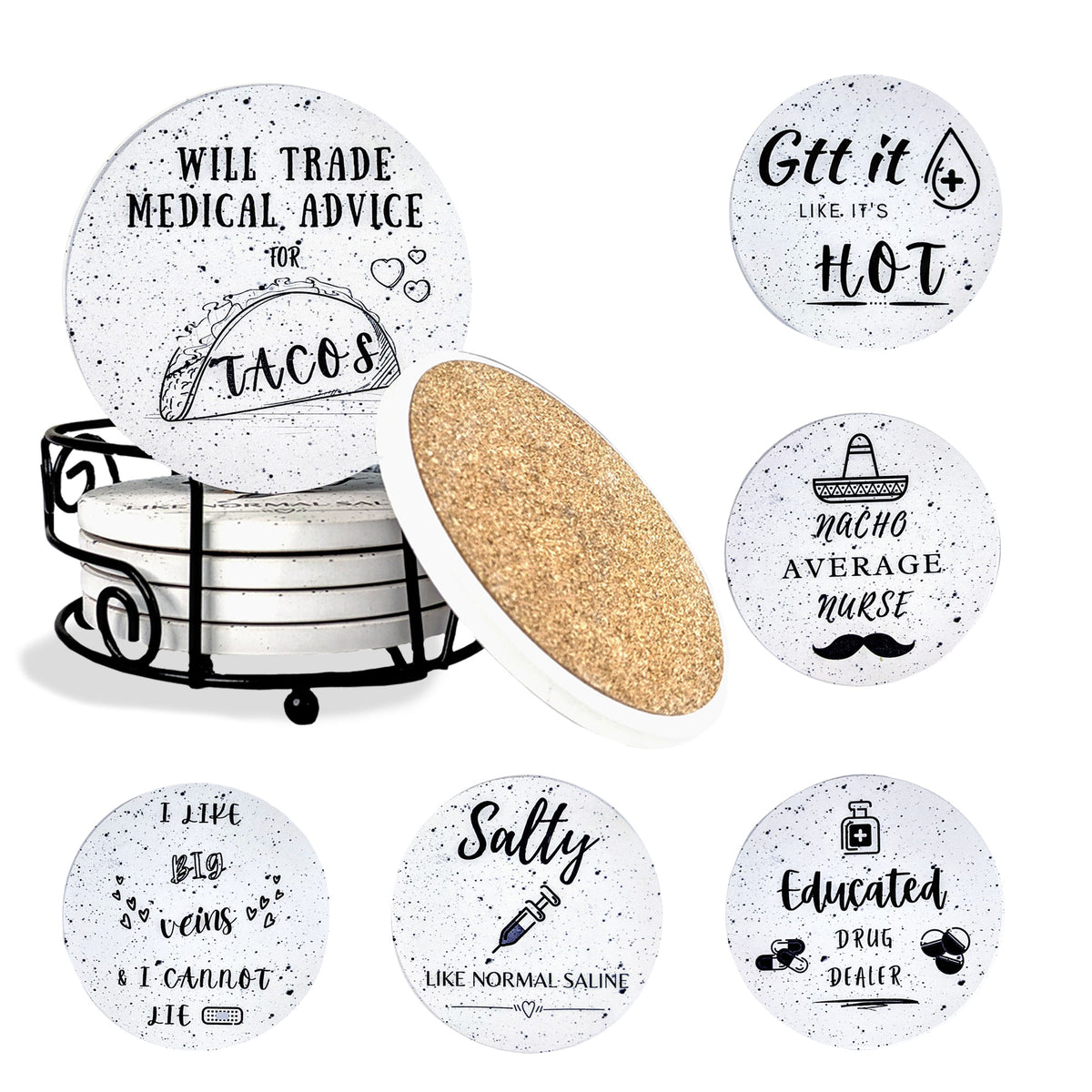 Nurse Gifts for Women and Men - Absorbent Ceramic Coasters w/Holder In ...